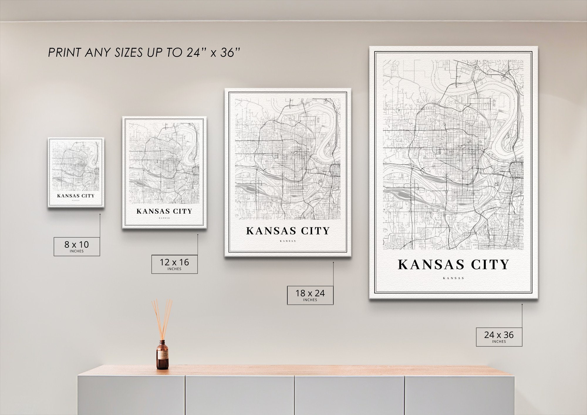 Kansas City KS Map Print, Kansas USA Map Art Poster, KCK Wyandotte City ...