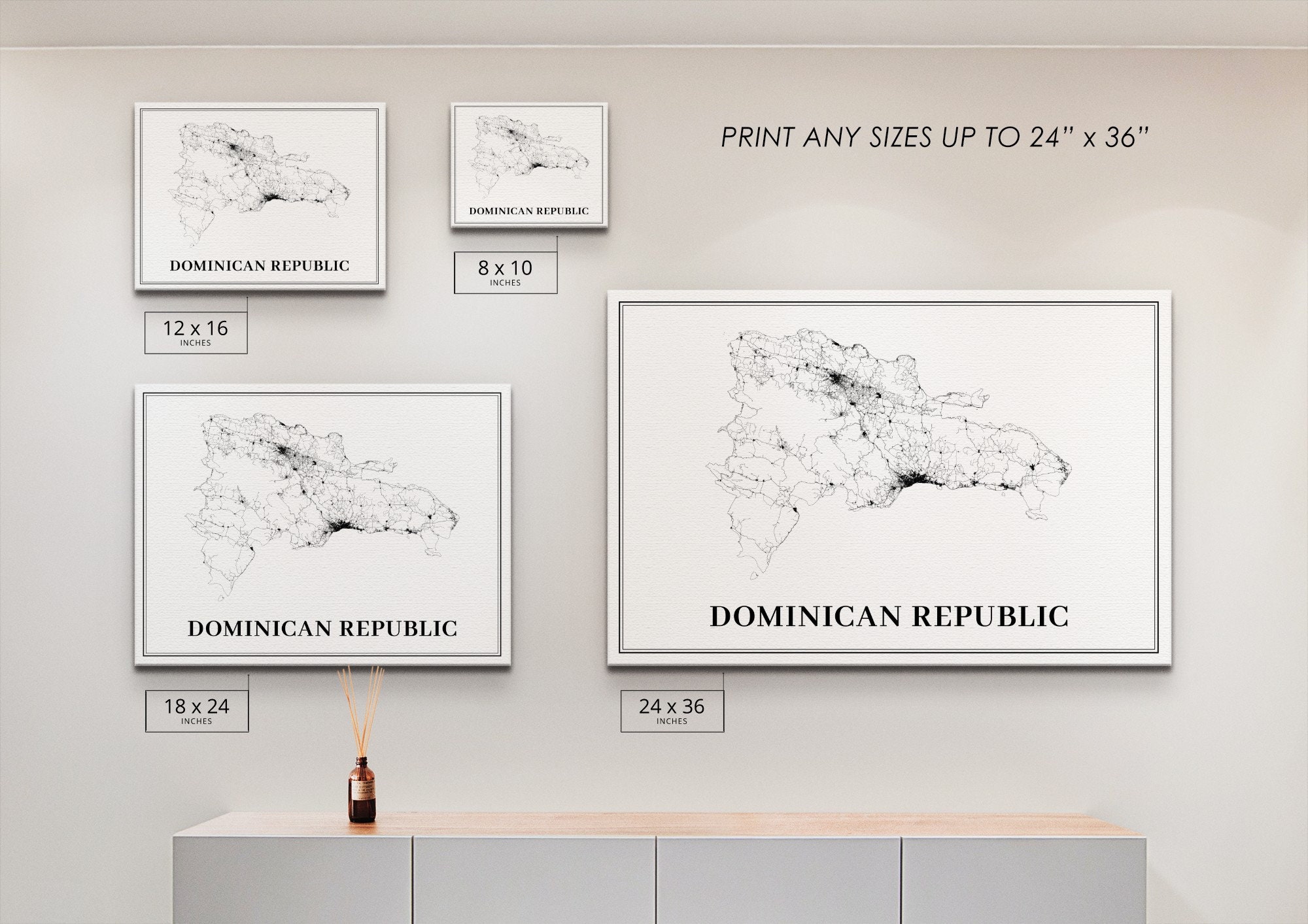 Dominican Republic Map Print, Road Map Art Poster, Dominicana Dominica ...