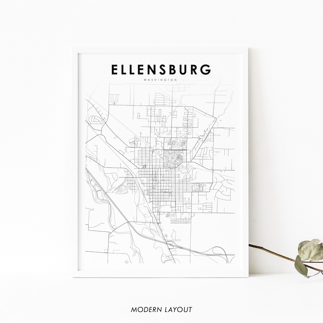 Ellensburg WA Map Print, Washington USA Map Art Poster, Kittitas, City ...