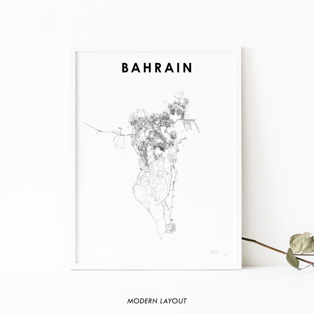 Bahrain Map Print, Road Map Art Poster, مملكة البحرين Mamlakat Al ...