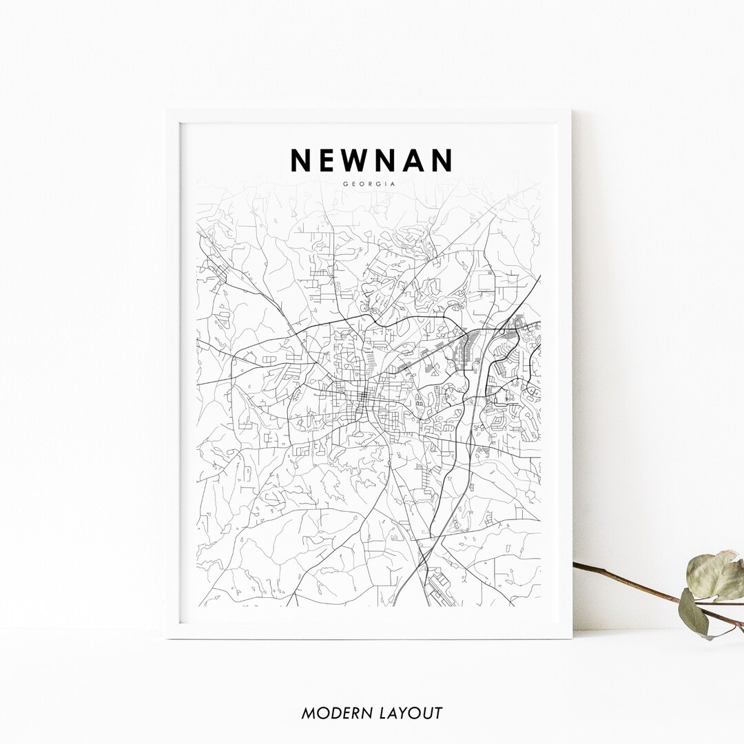 Newnan GA Map Print, Georgia USA Map Art Poster, Coweta County, City Street Road Map Print ...