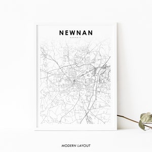 Newnan GA Map Print, Georgia USA Map Art Poster, Coweta County, City ...