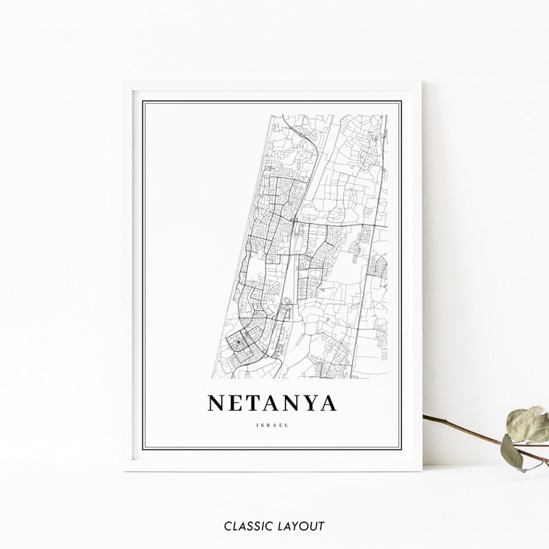 Netanya Israel Map Print, Map Art Poster, City Street Road Map Print ...