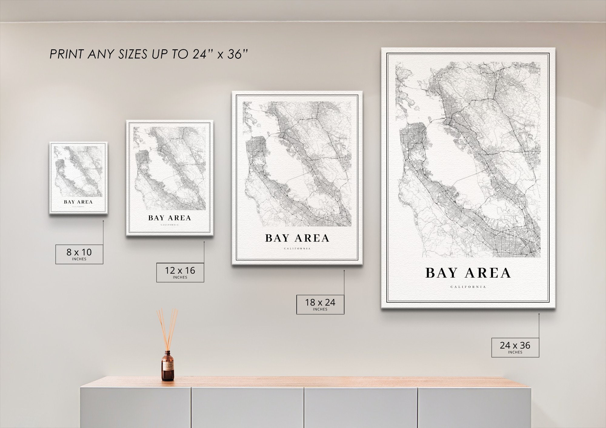 Bay Area CA Map Print California USA Map Art Poster South | Etsy