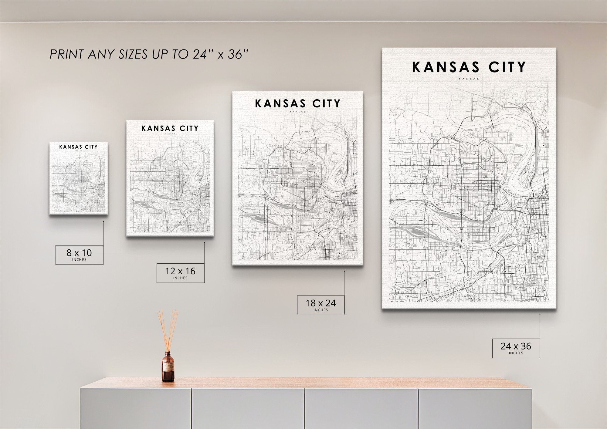 Kansas City KS Map Print, Kansas USA Map Art Poster, KCK Wyandotte City ...