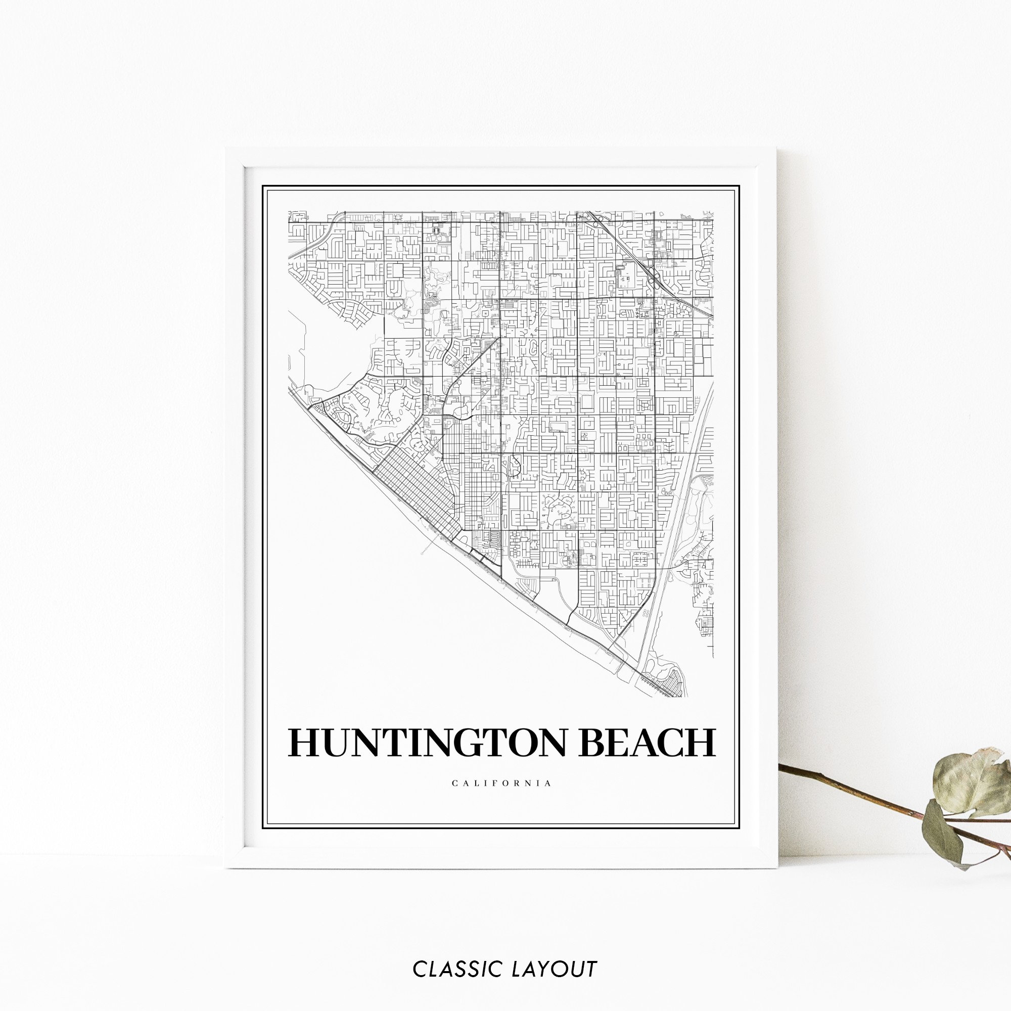 D615v4 Huntington Beach Map Poster Wall Art Ca City Map Road Map Gift ...