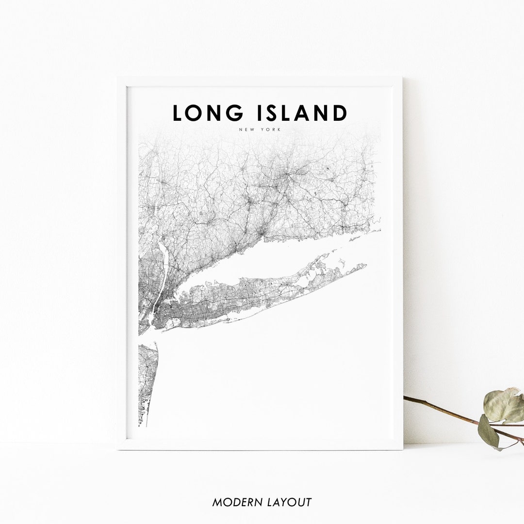 Long Island NY Map Print, New York NY USA Map Art Poster, Brooklyn City ...