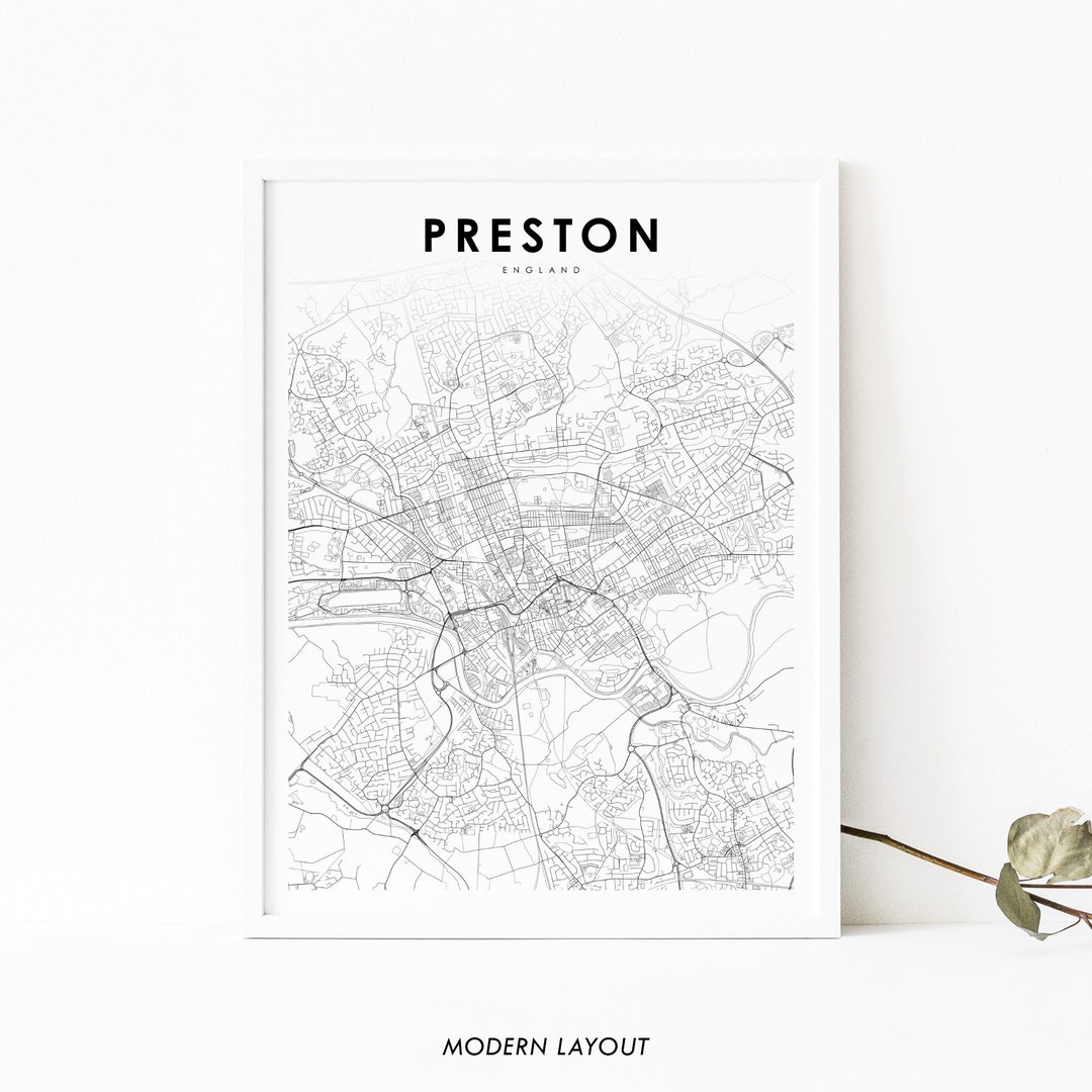Preston England Map Print, UK Map Art Poster, Lancashire City Street ...