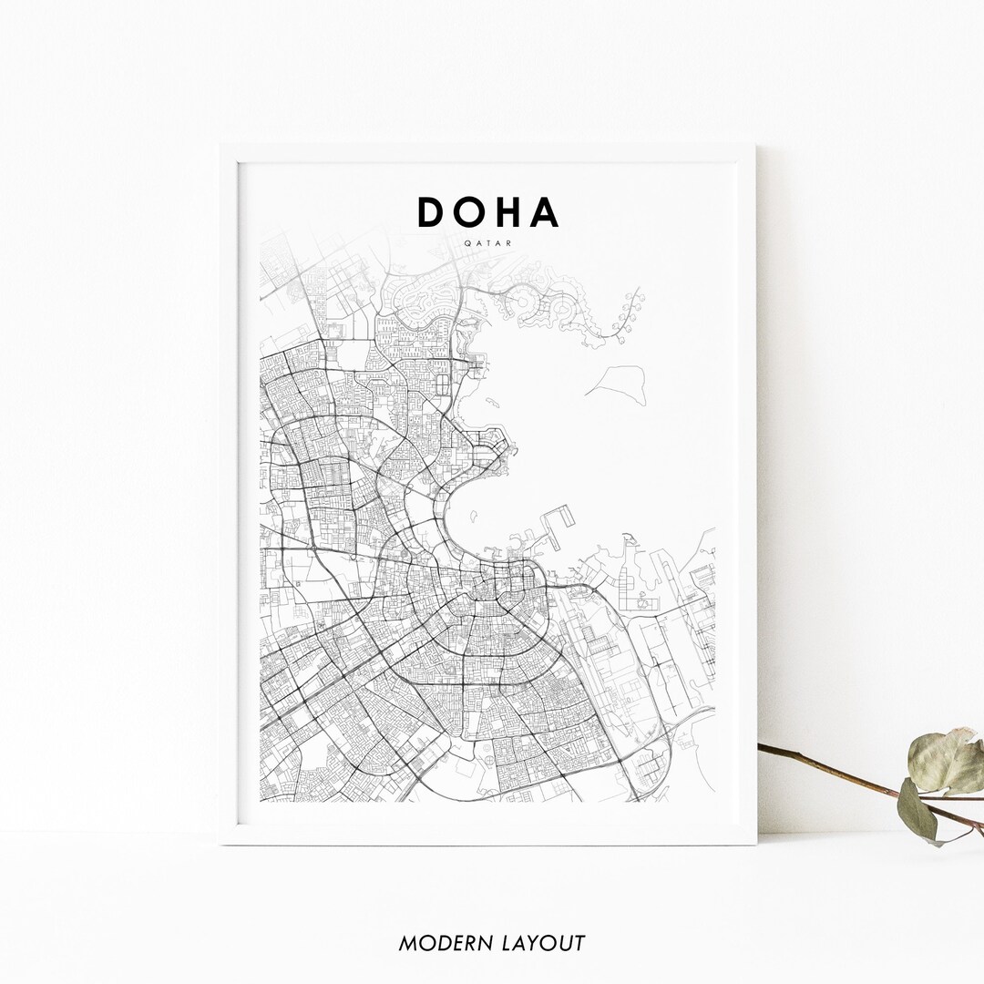 Doha Qatar Map Print, Map Art Poster, Arab Middle East Map Art, City ...