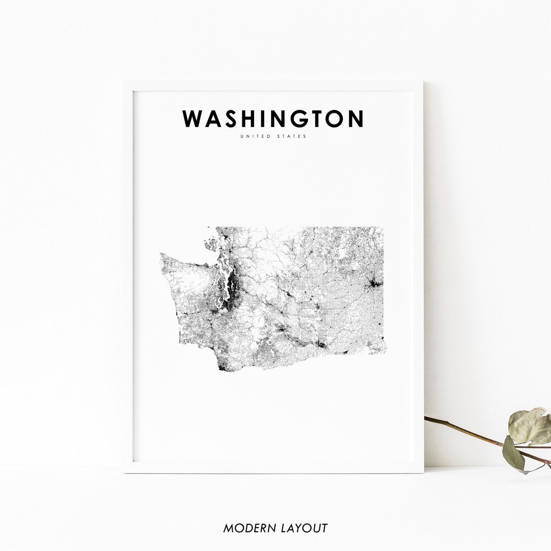 Washington Map Print, State Road Map Print, WA USA United States Map ...