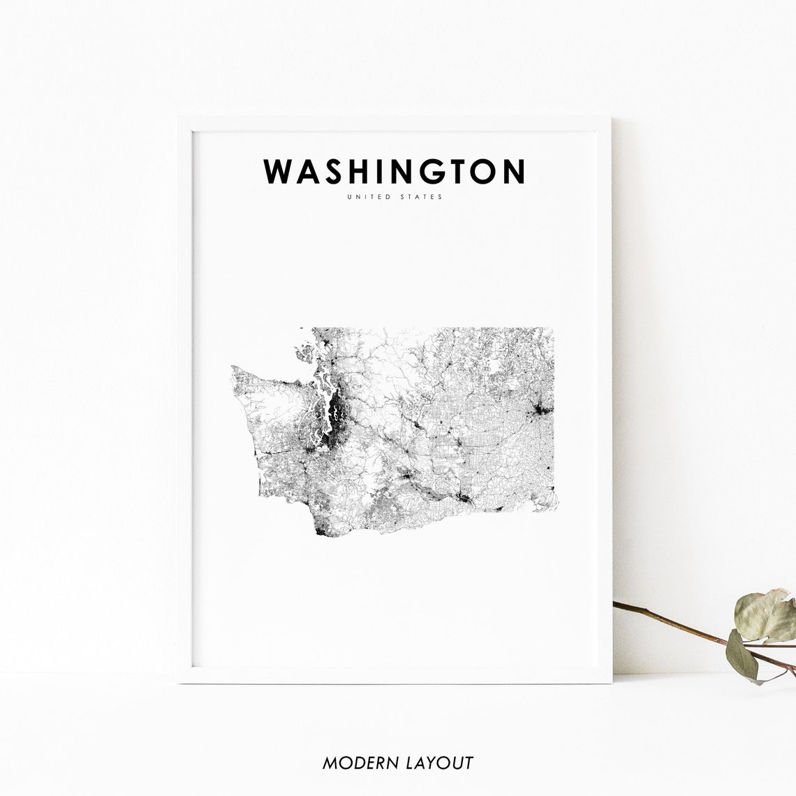 Washington Map Print, State Road Map Print, WA USA United States Map ...