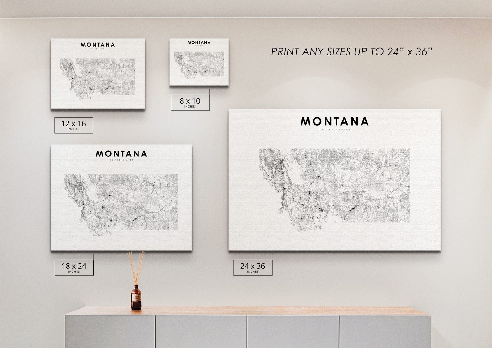 Montana Map Print State Road Map Print MT USA United States - Etsy