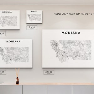 Montana Map Print, State Road Map Print, MT USA United States Map Art ...
