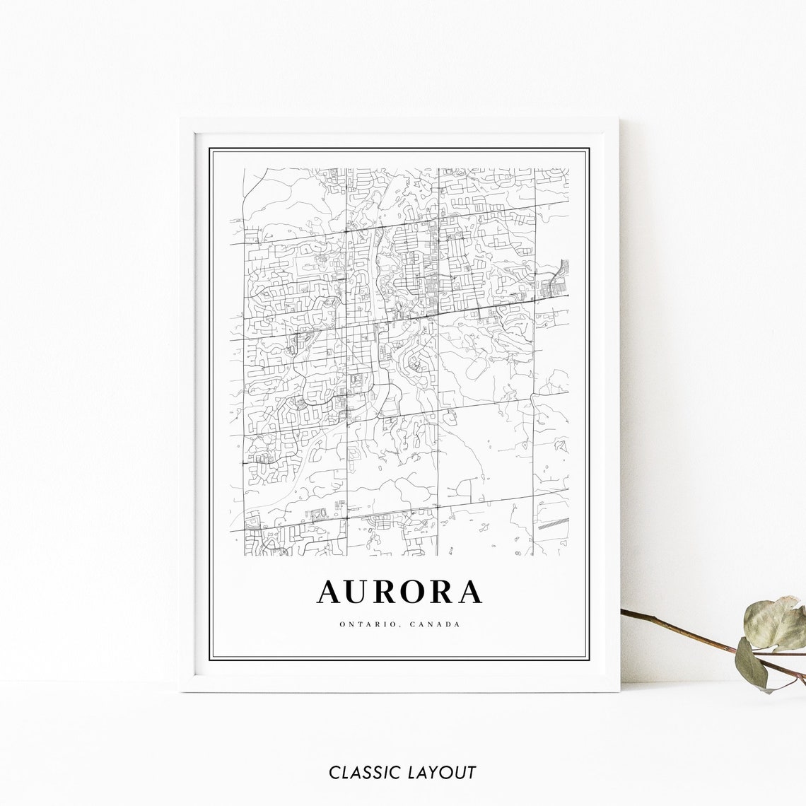 Aurora Ontario Map Print, ON Canada Map Art Poster, Toronto GTA, City ...