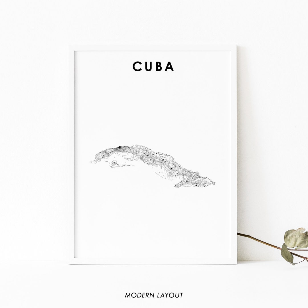 Cuba Map Print, Country Road Map Art Poster, Havana Cuban Caribbean ...