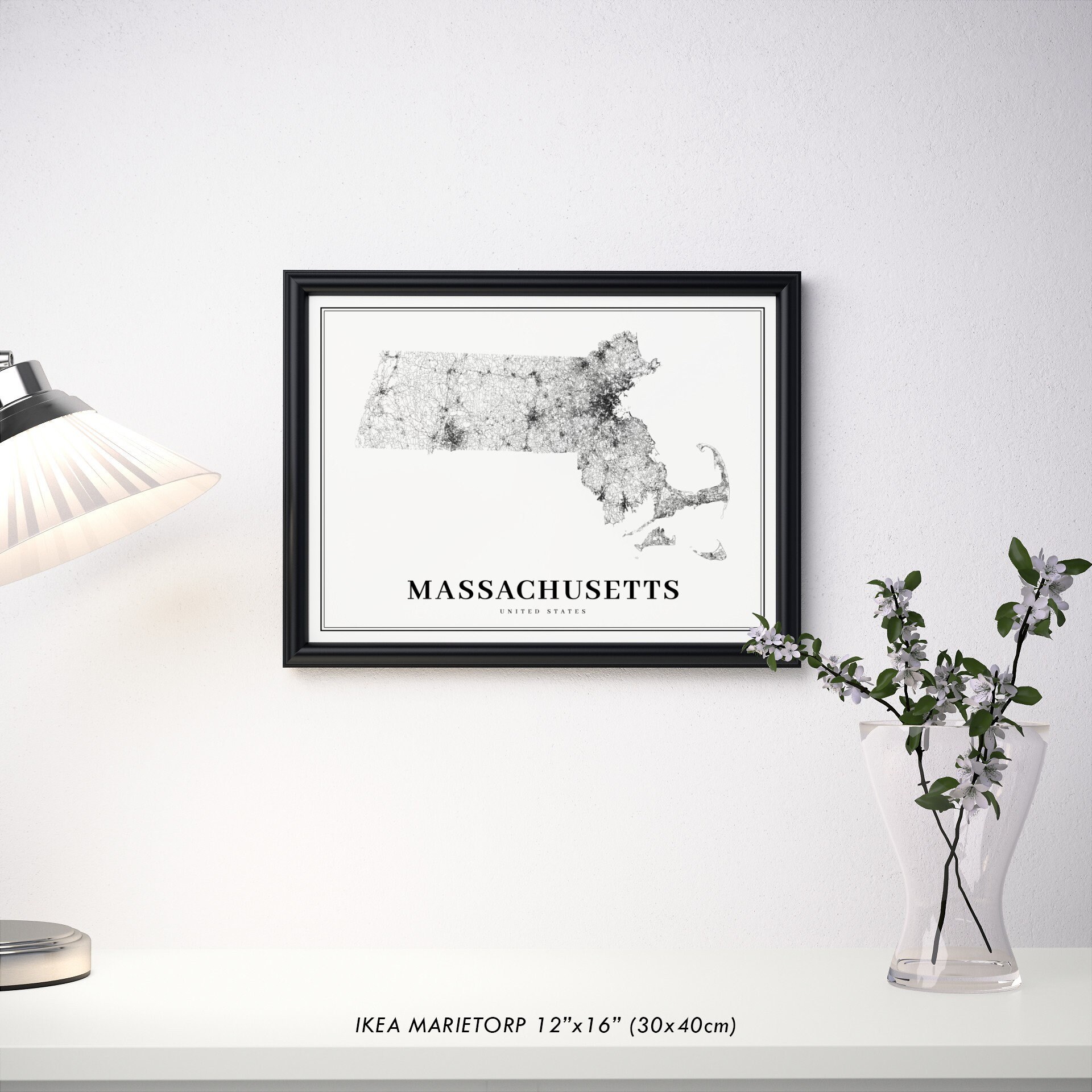 Massachusetts Map Print, State Road Map Print, MA USA United States Map ...