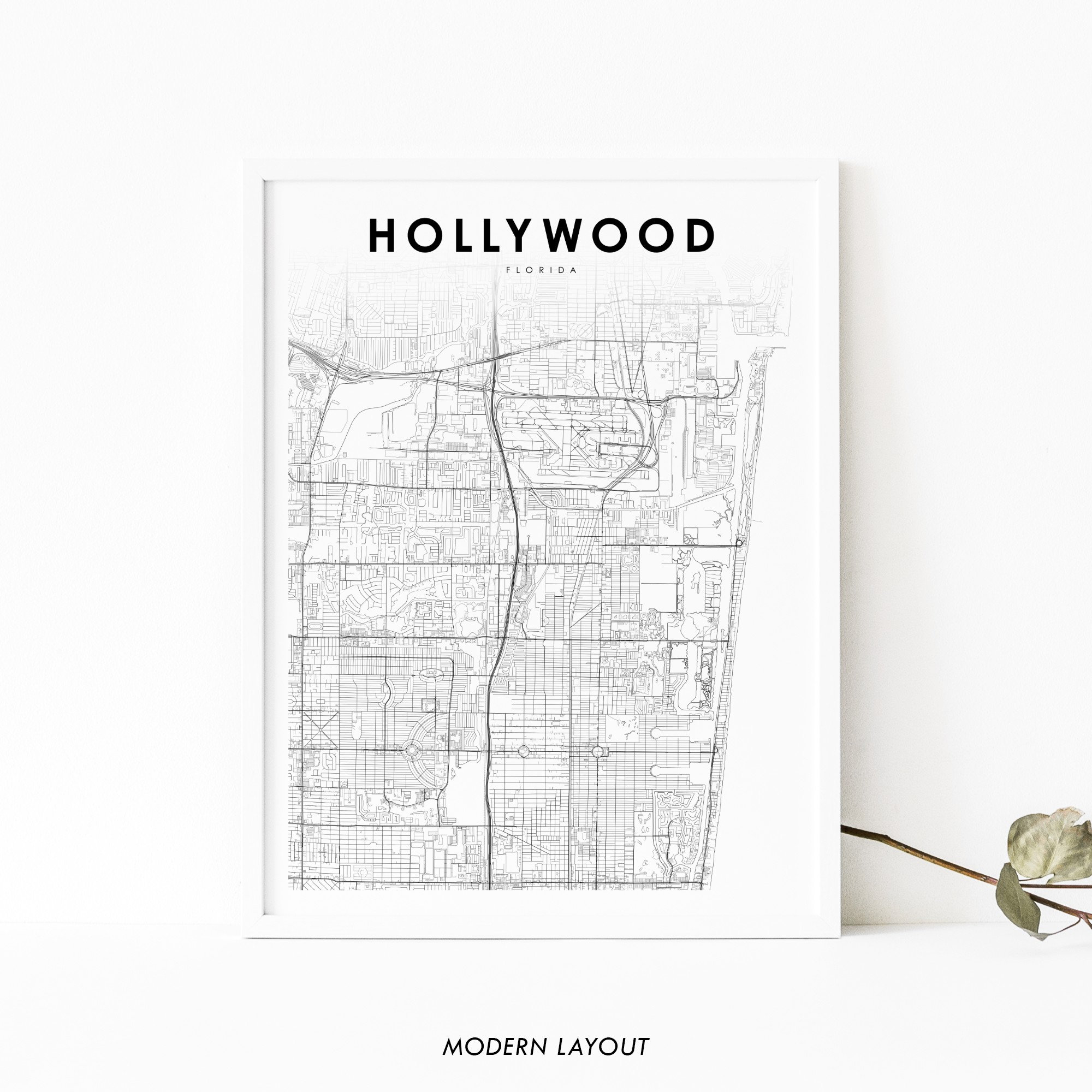 Hollywood FL Map Print Florida USA Map Art Poster City | Etsy