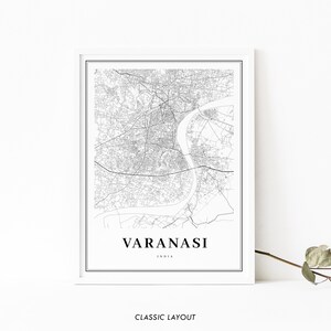 Varanasi India Map Print, Map Art Poster, Banaras Benares Uttar Pradesh ...