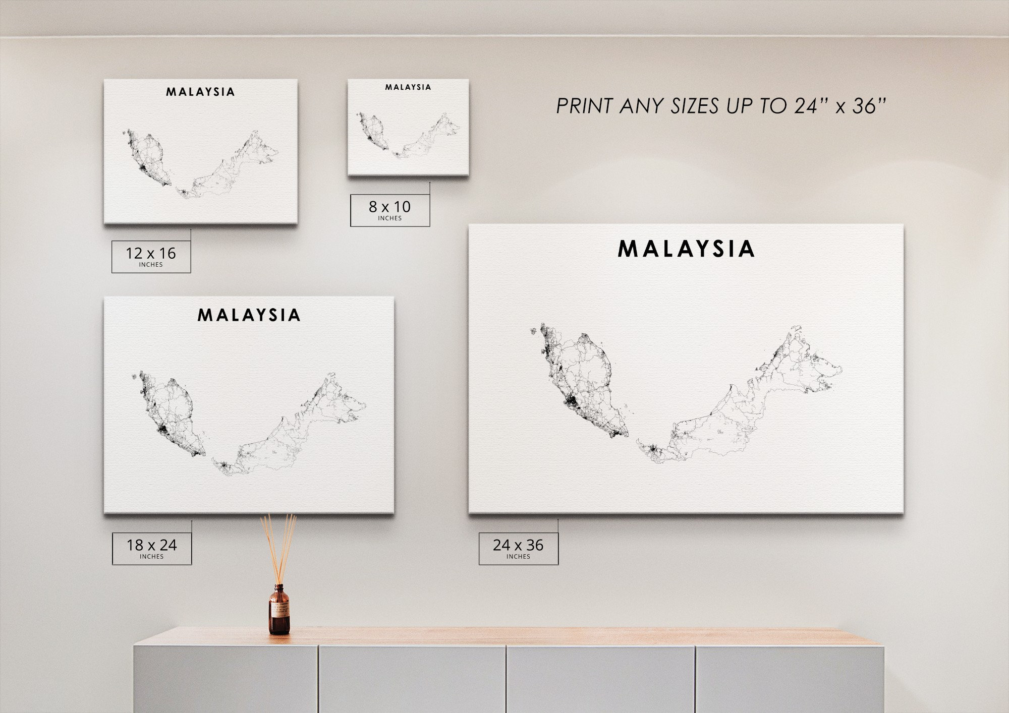Malaysia Map Print, Country Road Map Poster, Kuala Lumpur Putrajaya ...