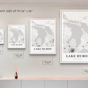 Lake Huron Map Print, Great Lakes Michigan USA Ontario Canada Map Art ...