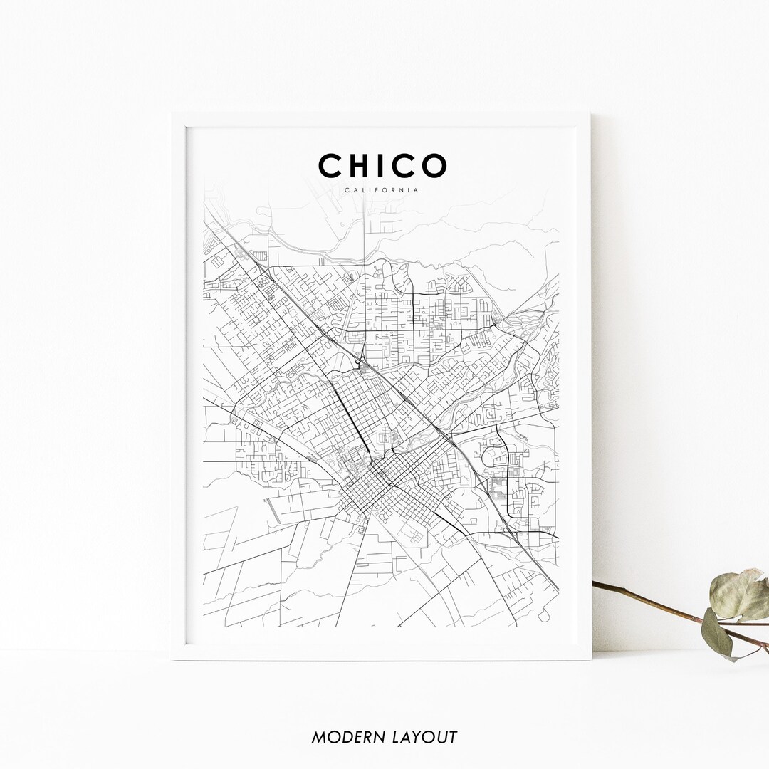 Chico CA Map Print, California USA Map Art Poster, Butte County, City ...