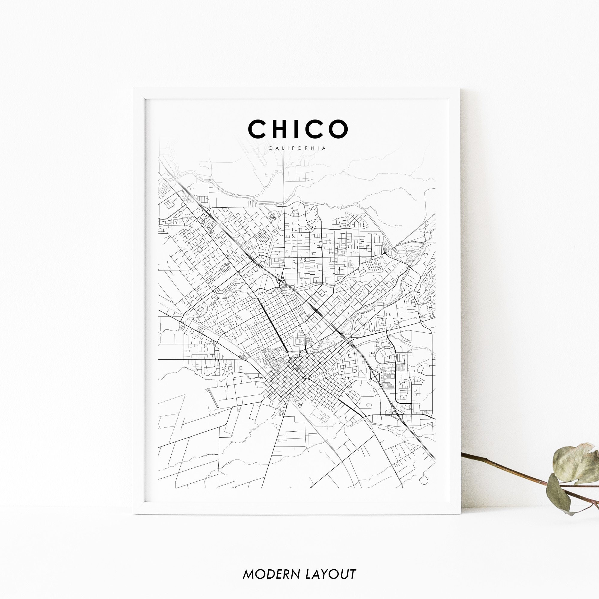 Chico CA Map Print, California USA Map Art Poster, Butte County, City ...