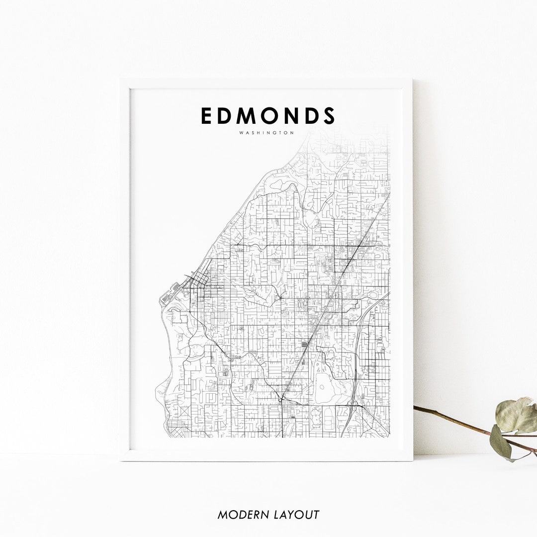 Edmonds WA Map Print, Washington USA Map Art Poster, Snohomish, City ...