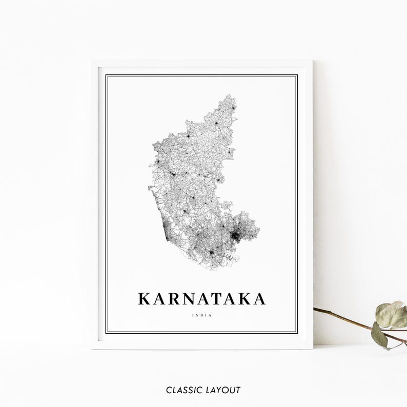 Karnataka India Map Print, Road Map Art Poster, Bengaluru Bangalore ...