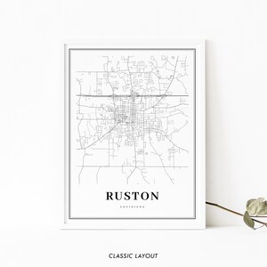 Ruston LA Map Print, Louisiana USA Map Art Poster, Louisiana Tech, City ...