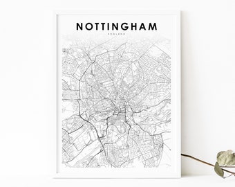 Nottingham Map Print, Nottingham England, United Kingdom Map Art Poster ...
