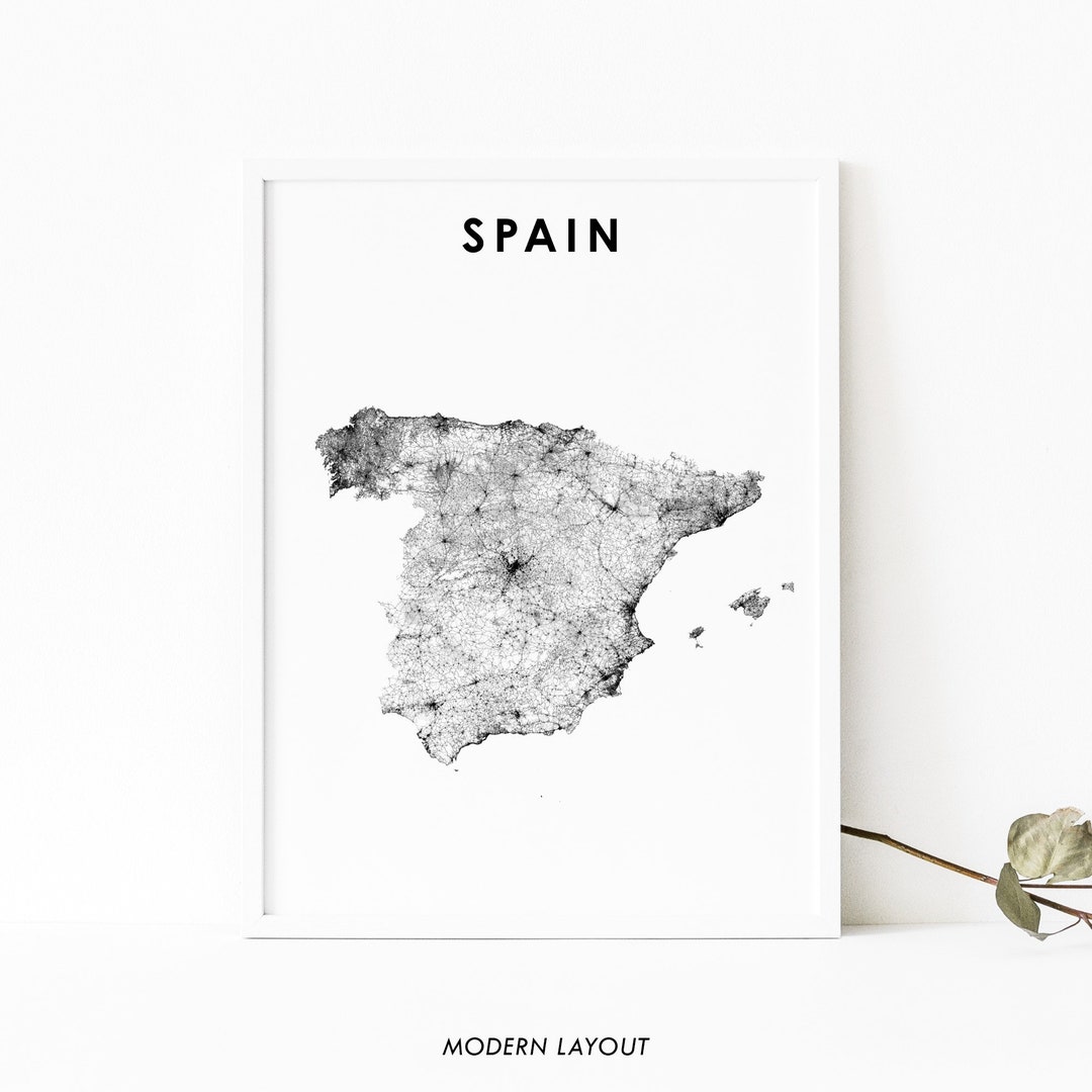 Spain Map Print Country Road Map Poster España Madrid - Etsy
