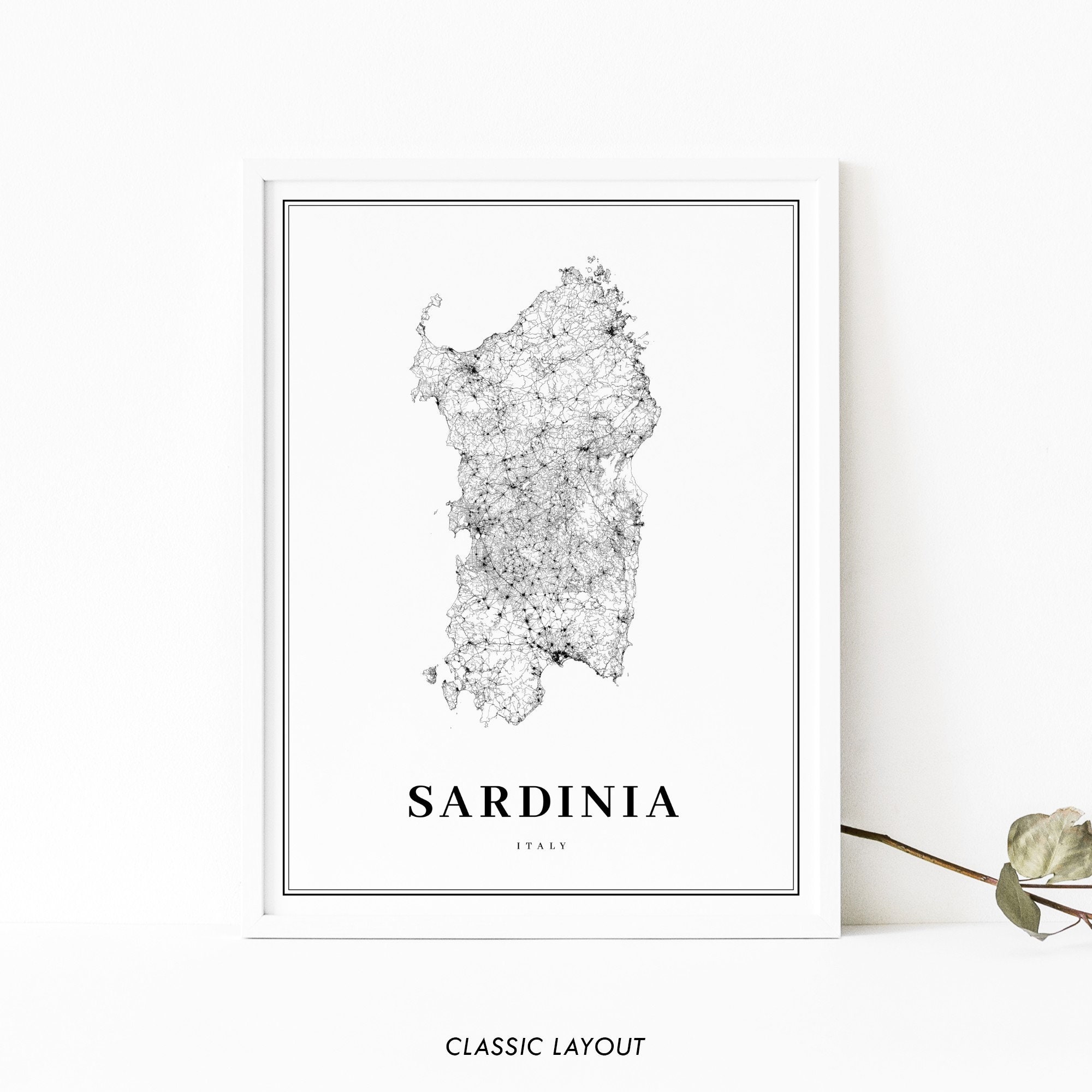 Sardinia Italy Map Print Road Map Art Poster Sardegna | Etsy