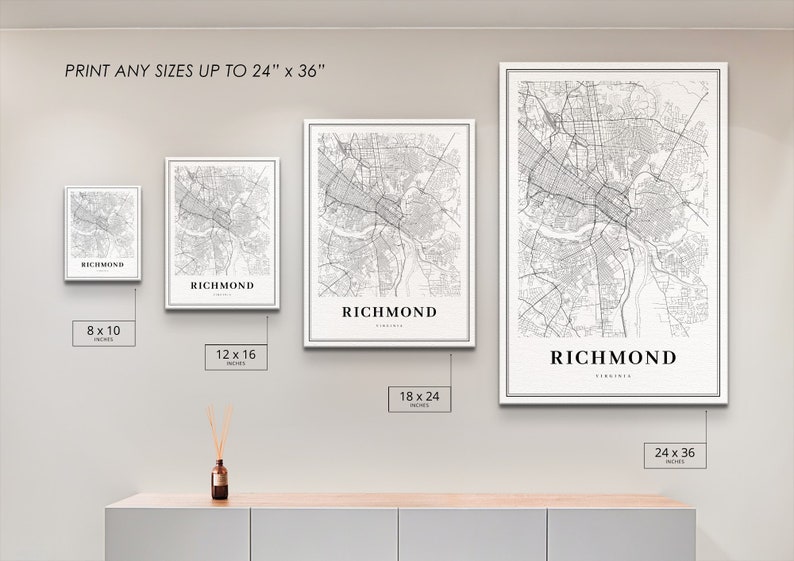 Richmond VA Map Print, Virginia USA Map Art Poster, City Street Road ...