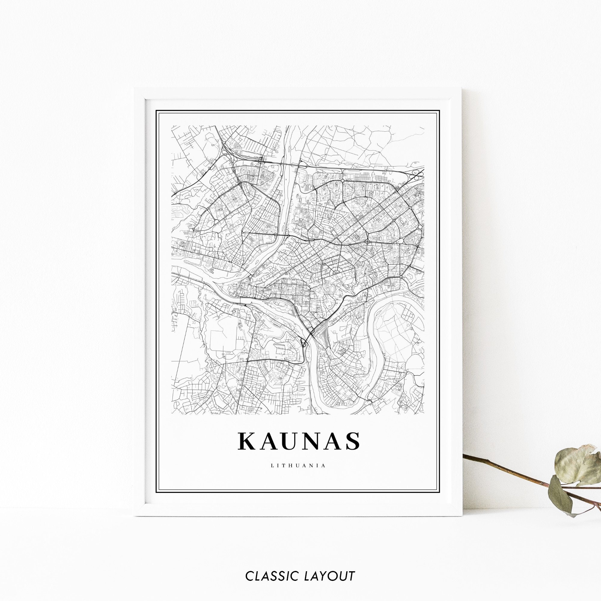 Kaunas Lithuania Map Print Map Art Poster Kovno Kaunas | Etsy