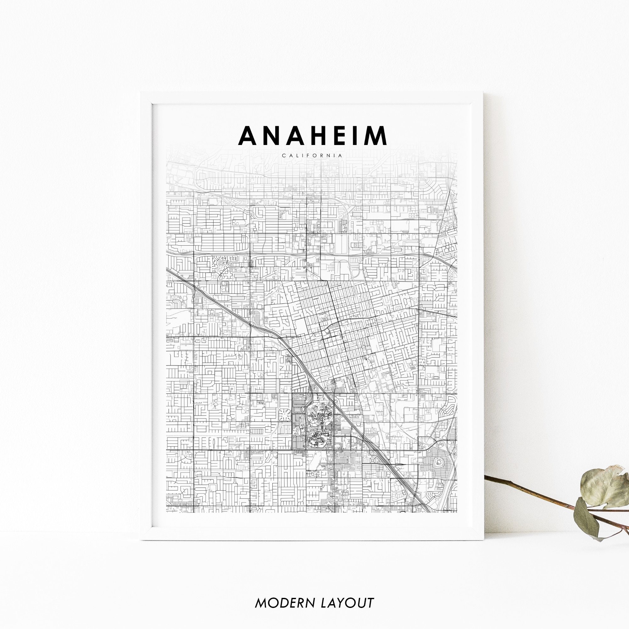 Anaheim CA Map Print, California USA Map Art Poster, City Street Road ...