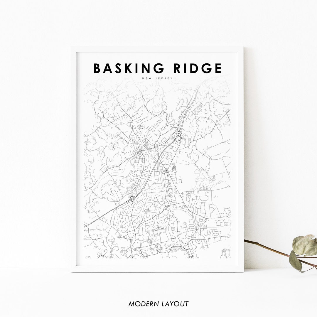Basking Ridge NJ Map Print, New Jersey USA Map Art Poster, Bernards ...