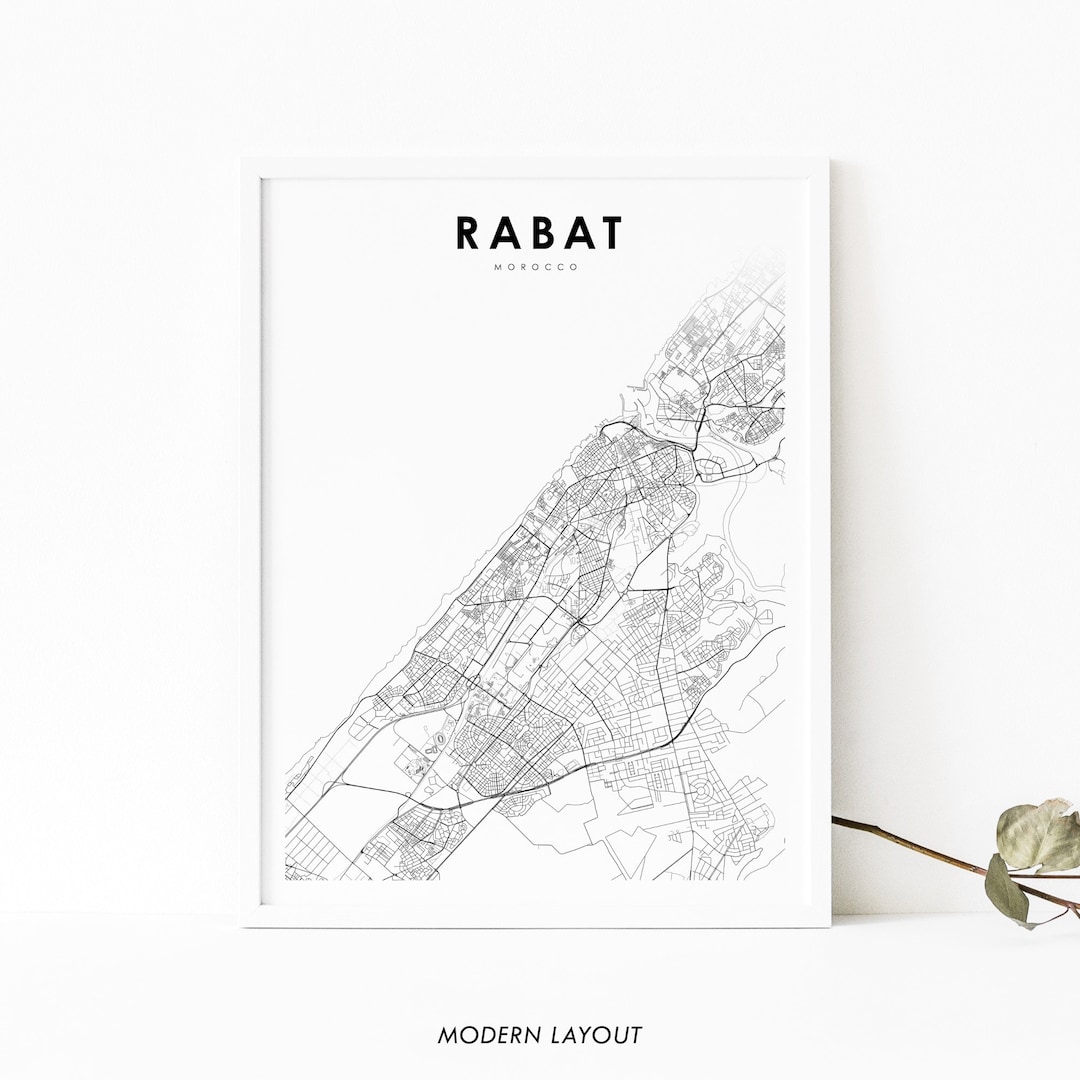 Rabat Morocco Map Print, Map Art Poster, City Street Road Map Print ...