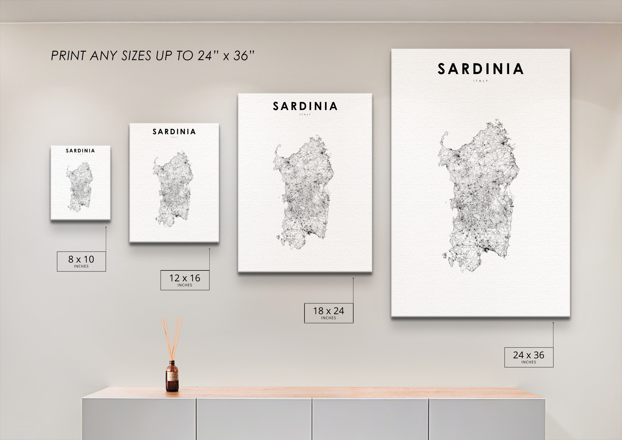 Sardinia Italy Map Print, Road Map Art Poster, Sardegna Sardaigne ...