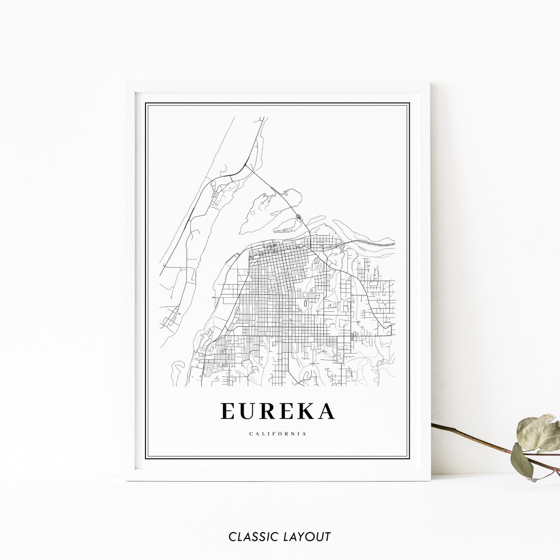Eureka CA Map Print, California USA Map Art Poster, Humboldt Bay, City ...