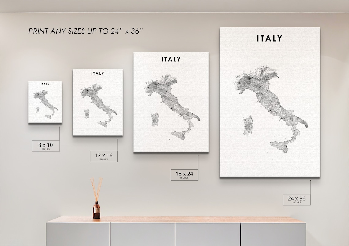 Italy Map Print, Italy Road Map Poster, Italia Italian L'italia ...