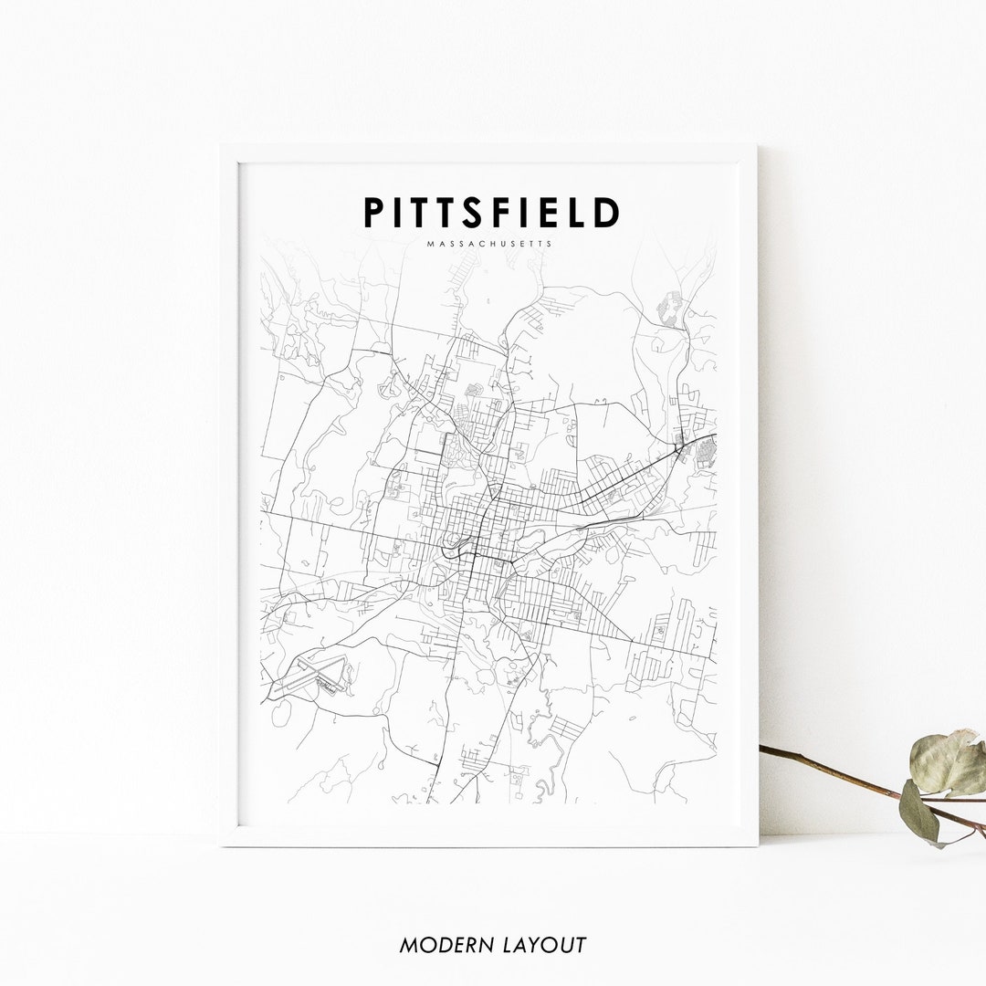 Pittsfield MA Map Print, Massachusetts USA Map Art Poster, Berkshire ...
