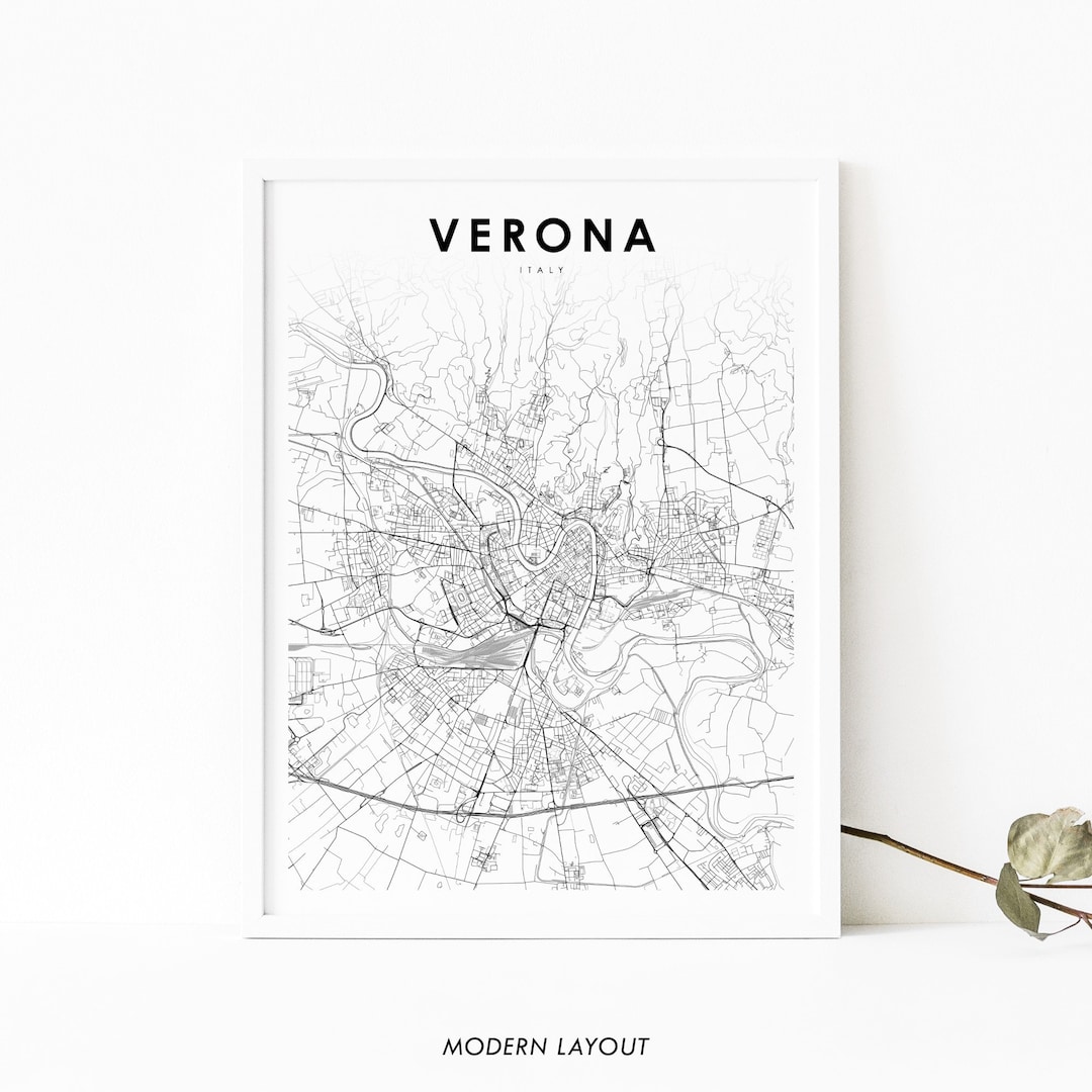 Verona Italy Map Print, Italia Map Art Poster, Verona Veròna, City ...