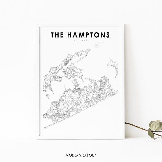 The Hamptons NY Map Print New York USA Map Art Poster Long | Etsy