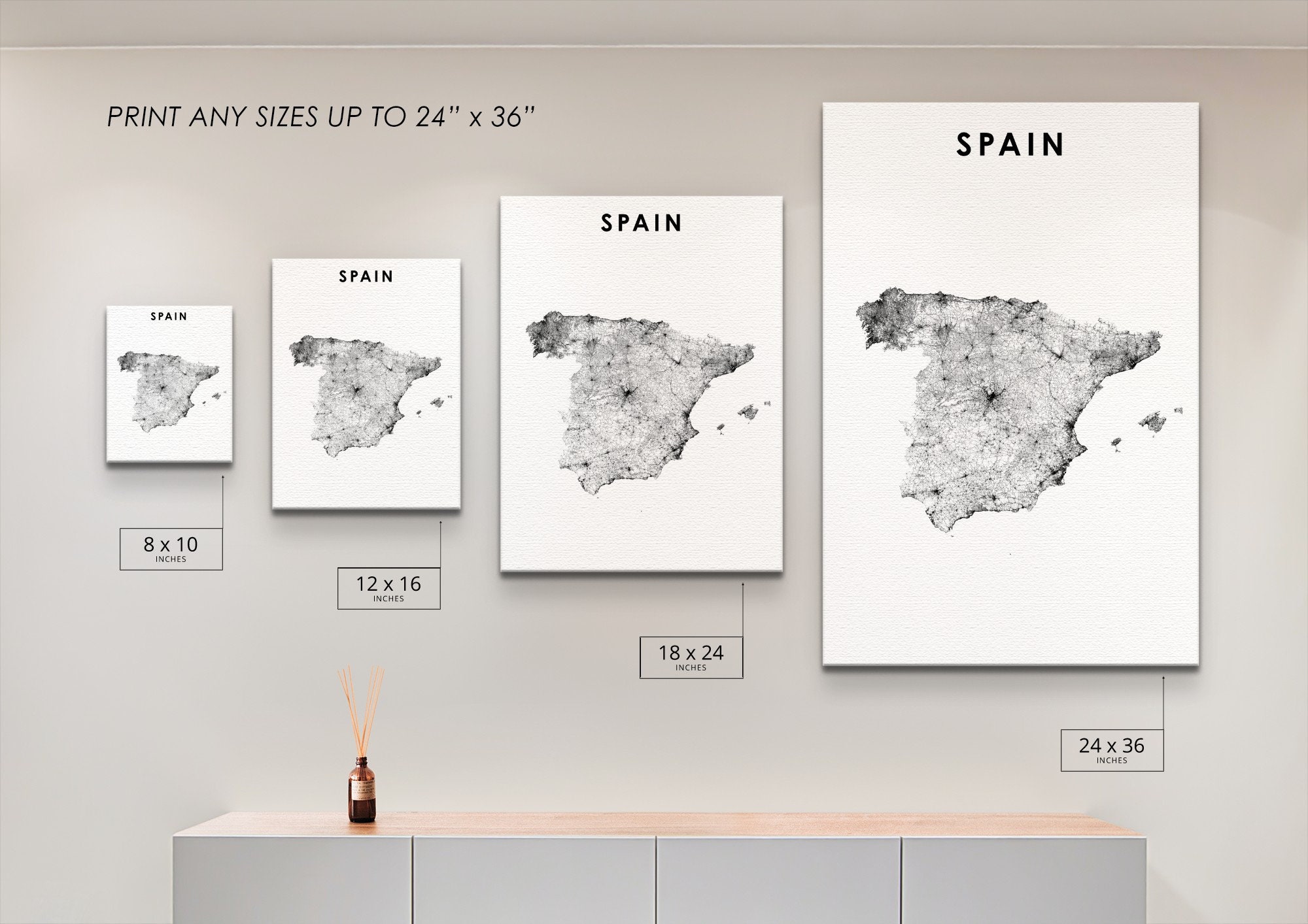 Spain Map Print, Country Road Map Poster, España Madrid Barcelona Map ...