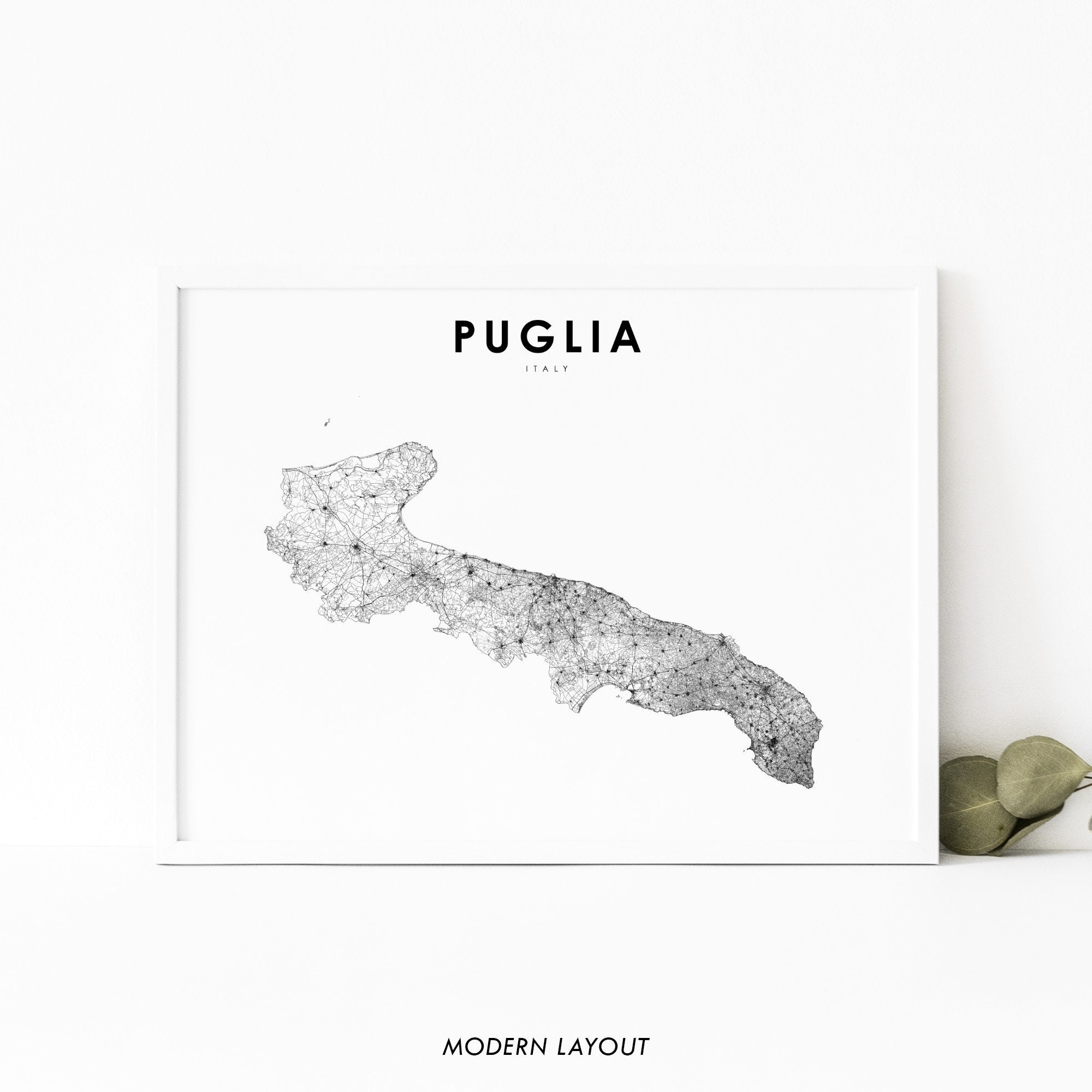 Puglia Italy Map Print, Road Map Art Poster, Apulia Italia, Bari, Map ...