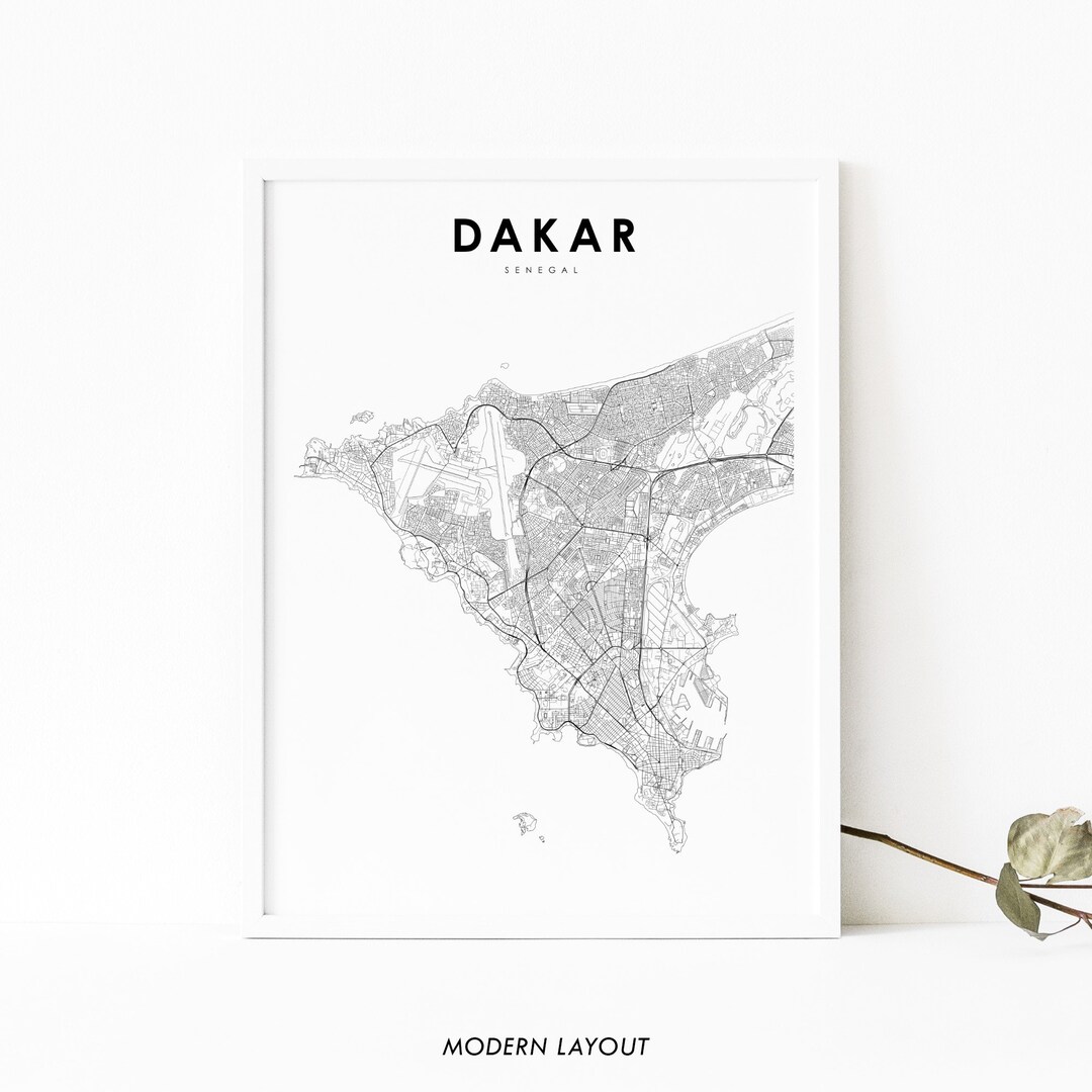 Dakar Senegal Map Print, Map Art Poster, Ndakaaru Sénégal, City Street ...