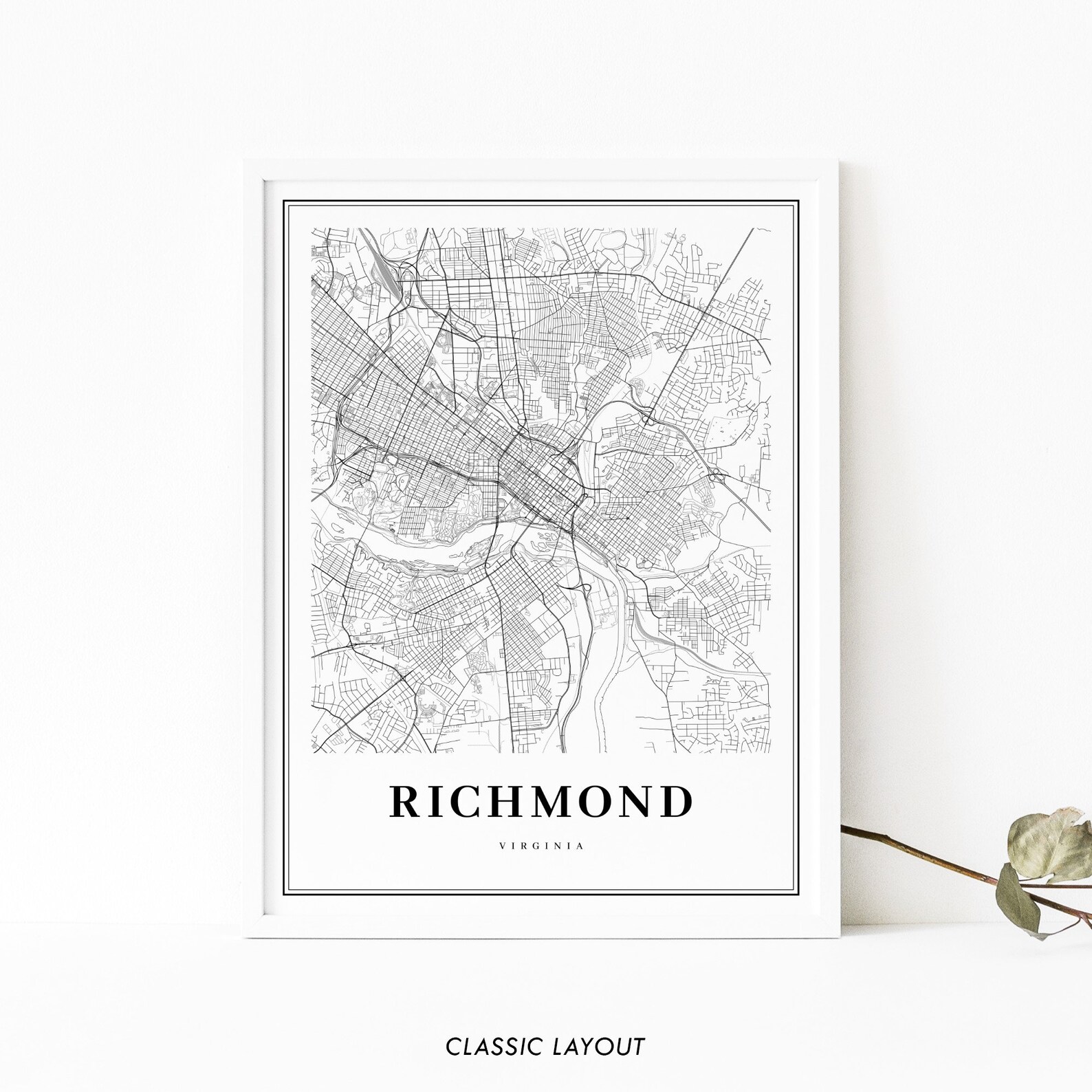 Richmond VA Map Print, Virginia USA Map Art Poster, City Street Road ...