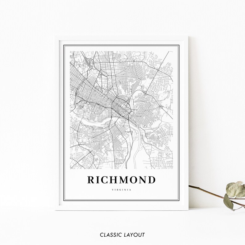 Richmond VA Map Print, Virginia USA Map Art Poster, City Street Road ...