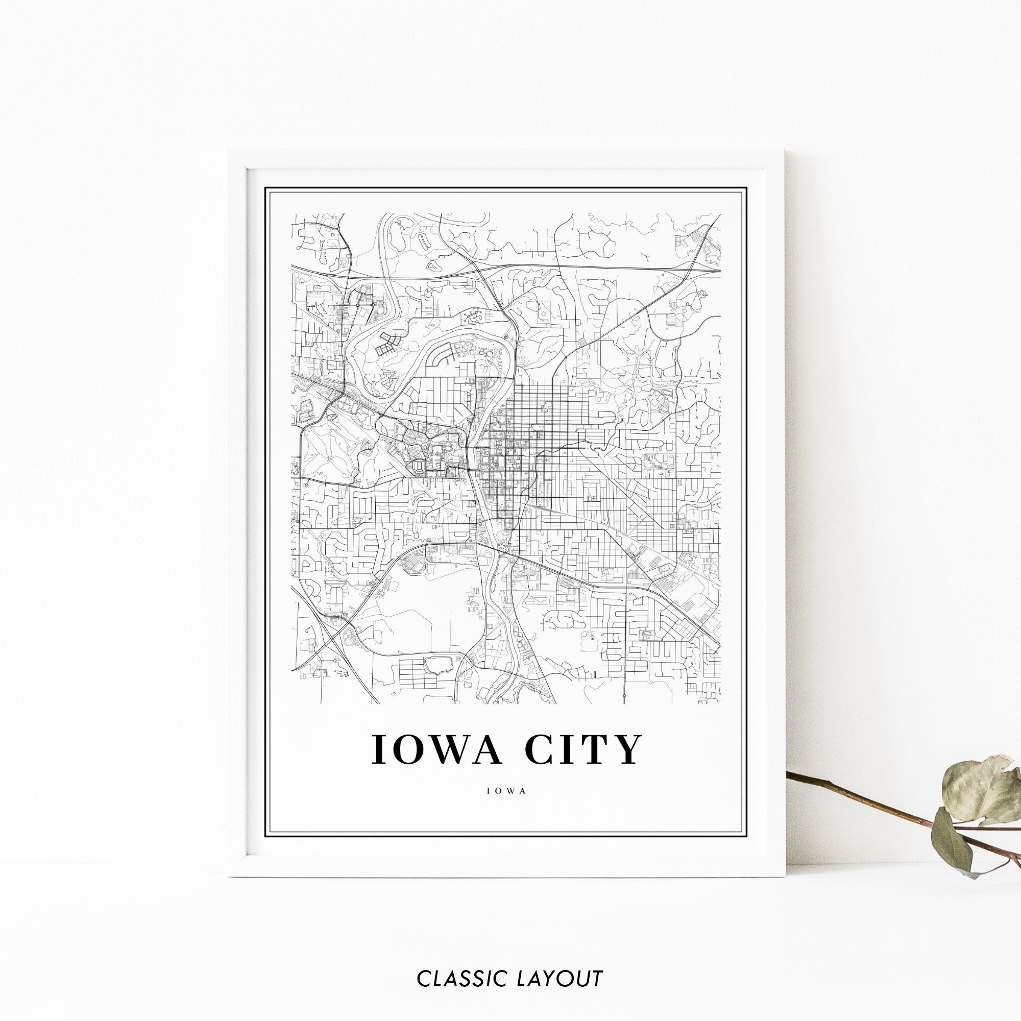 Iowa City IA Map Print, Iowa USA Map Art Poster, UI Uiowa, City Road ...