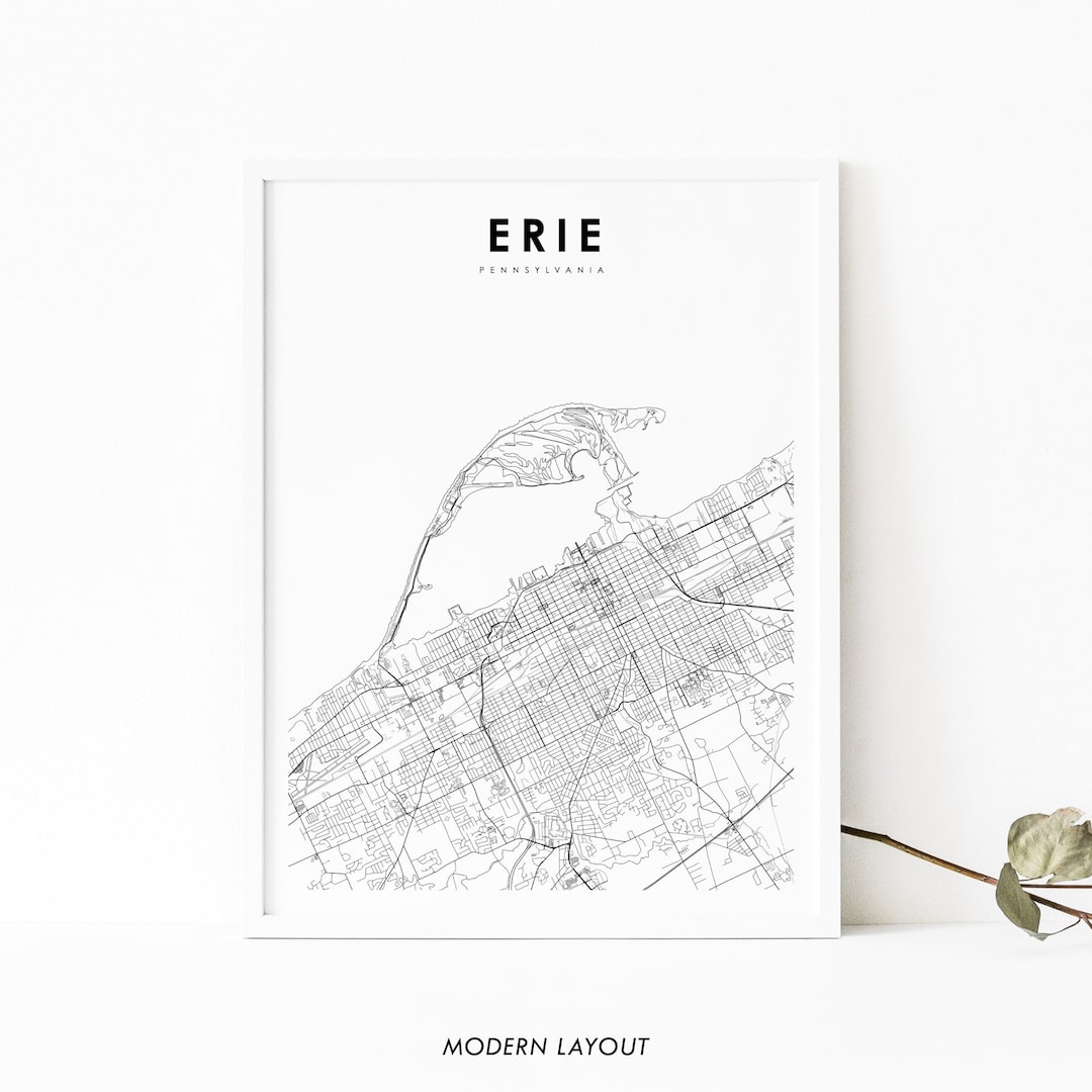 Erie PA Map Print, Pennsylvania USA Map Art Poster, Lake Erie, City ...
